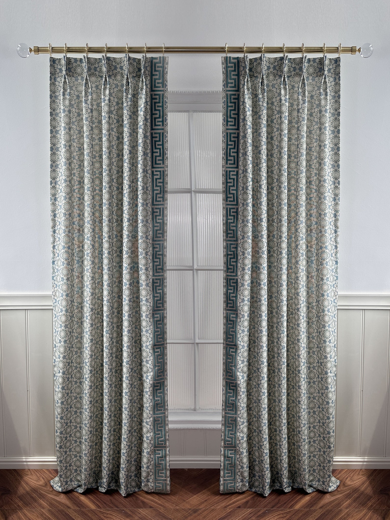 Cornflower Floral,blue Natural Linen Curtain,pleated Linen Cotton ...