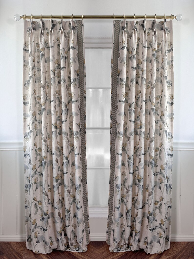 Beige Floral Pattern Printed Curtains With Leaf Trim,window Treatments ...