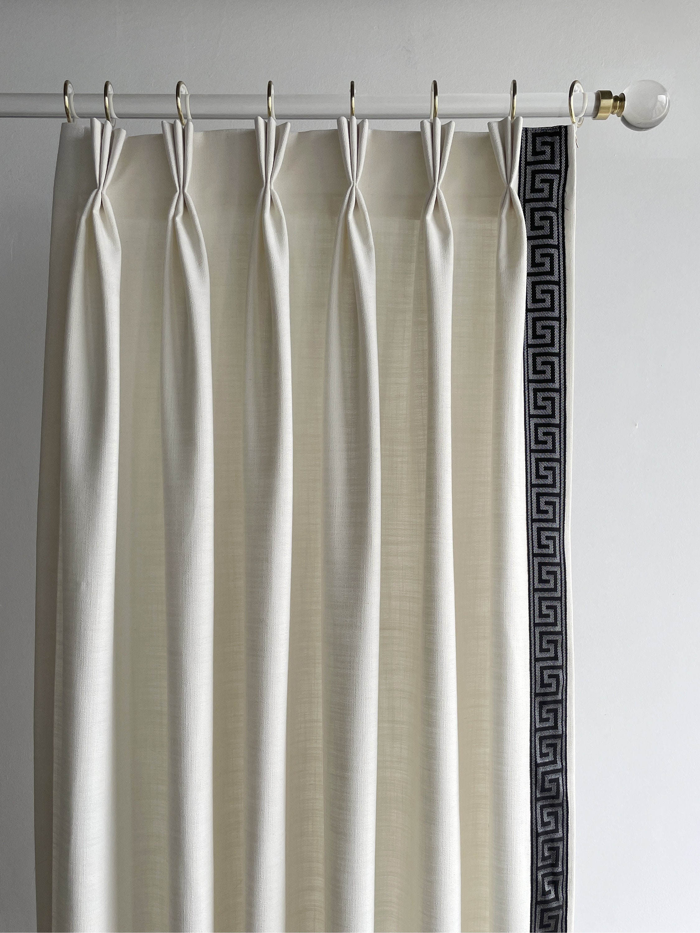 White Linen Curtain Panels,pleated Curtains With Black Trim,beautiful ...