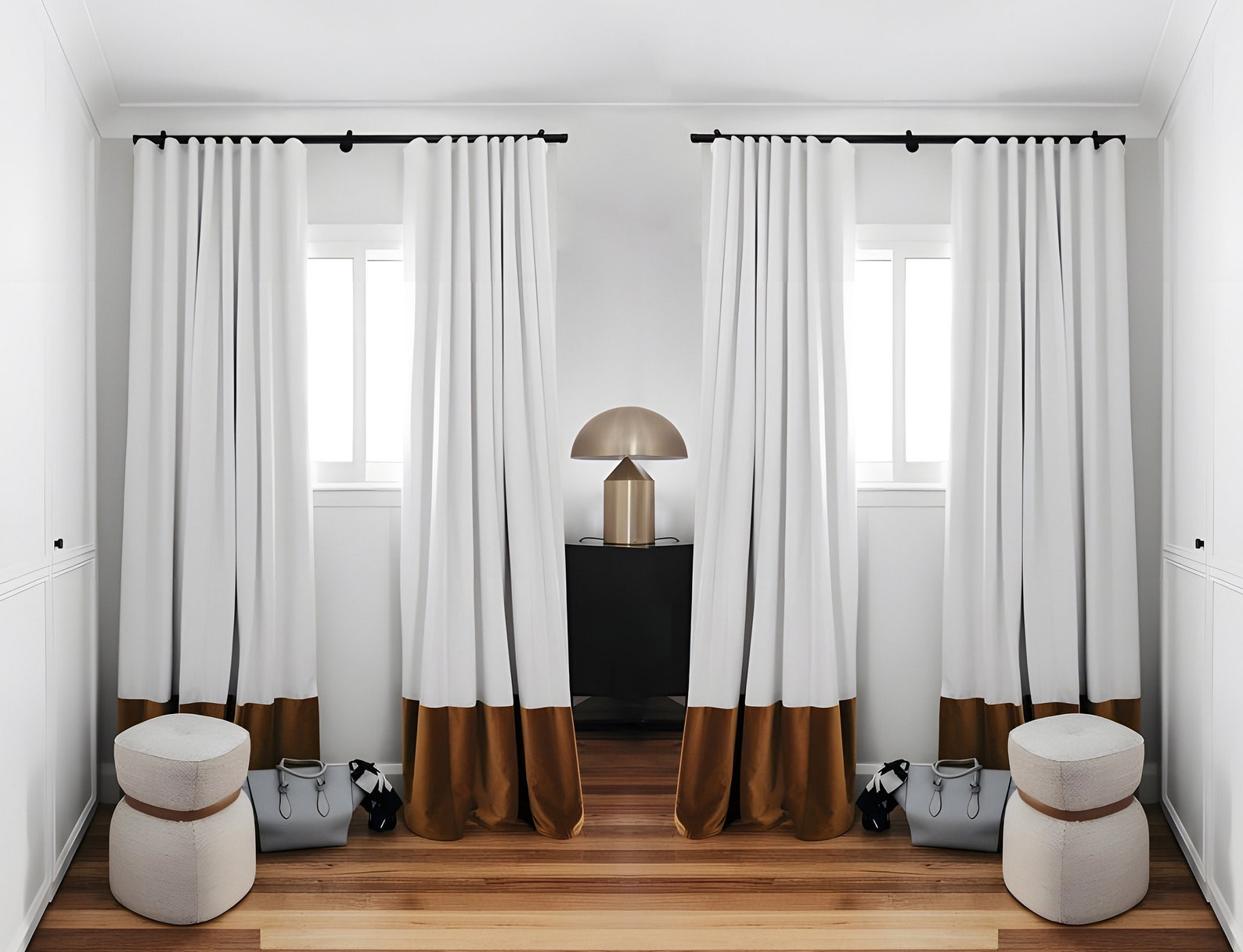 White Velvet Curtain Panels,pleated Curtains With Brown Contrast Border ...