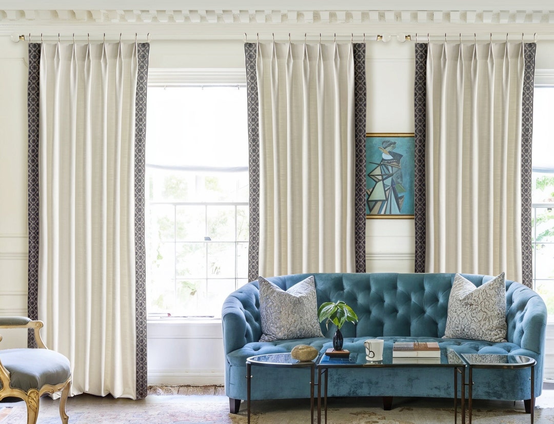 White Linen Curtain Panels, Decorative Trim, Custom Size ,elegant ...