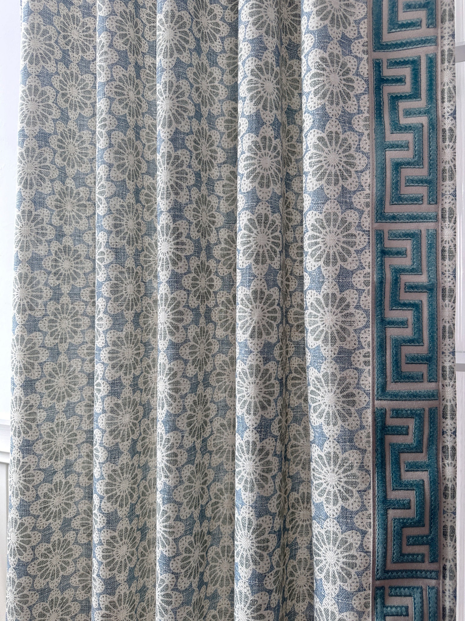 Cornflower Floral,blue Natural Linen Curtain,pleated Linen Cotton ...