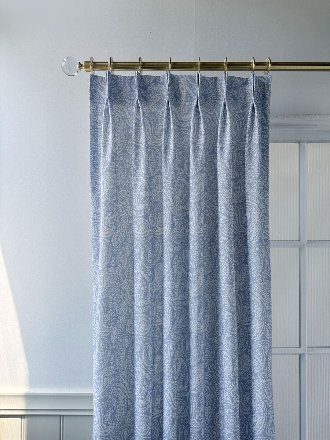 Blue Floral Pattern Cotton Linen Curtains, Window Trim Panel Blinds ...