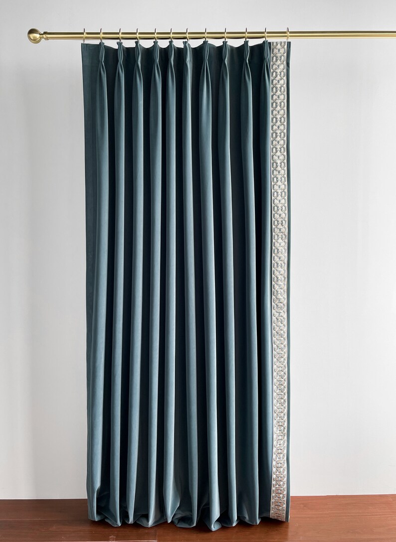 Blue Velvet Curtain Panels,pleated Curtains With Luxury Trim,beautiful ...