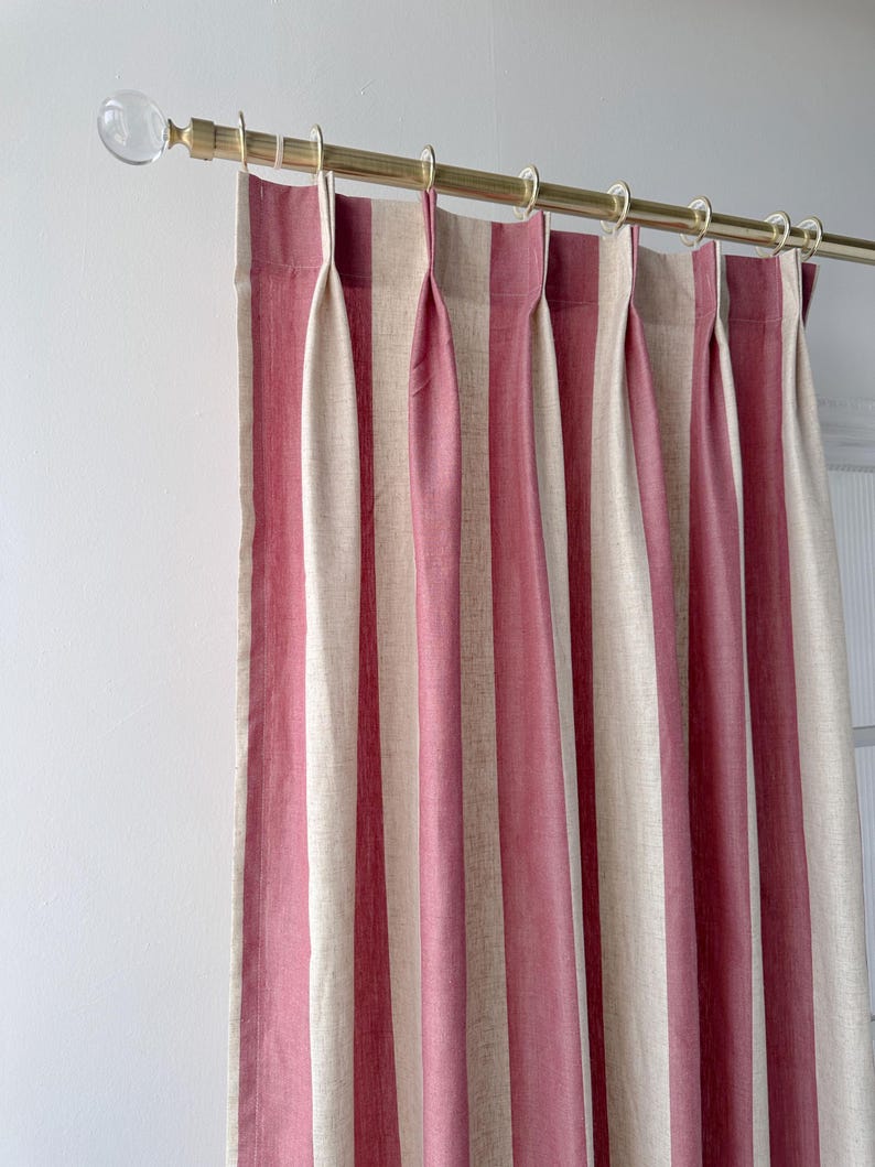Red Striped Cotton Linen Curtains, Striped Curtains, Curtains, Custom ...