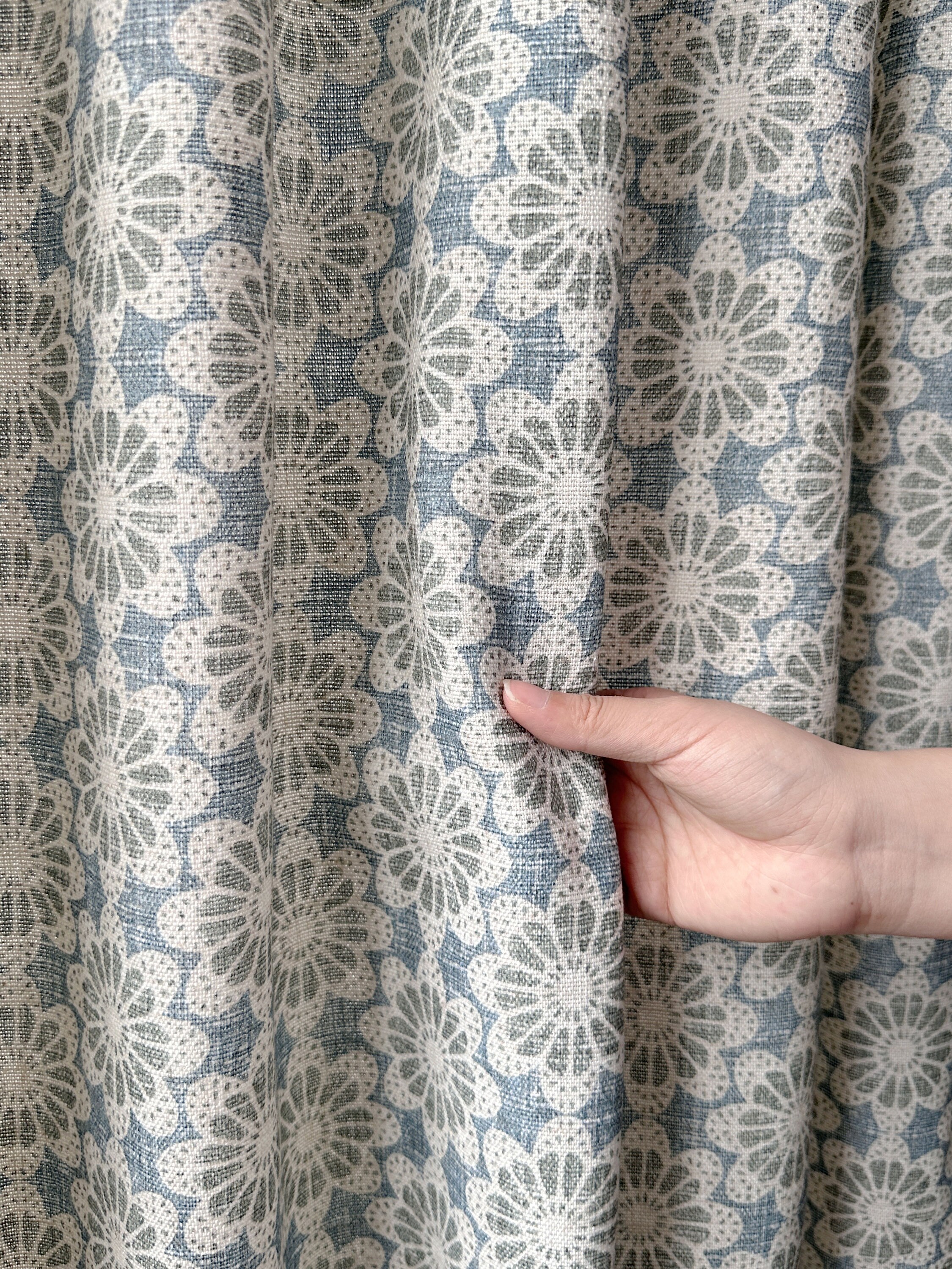 Cornflower Floral,blue Natural Linen Curtain,pleated Linen Cotton ...
