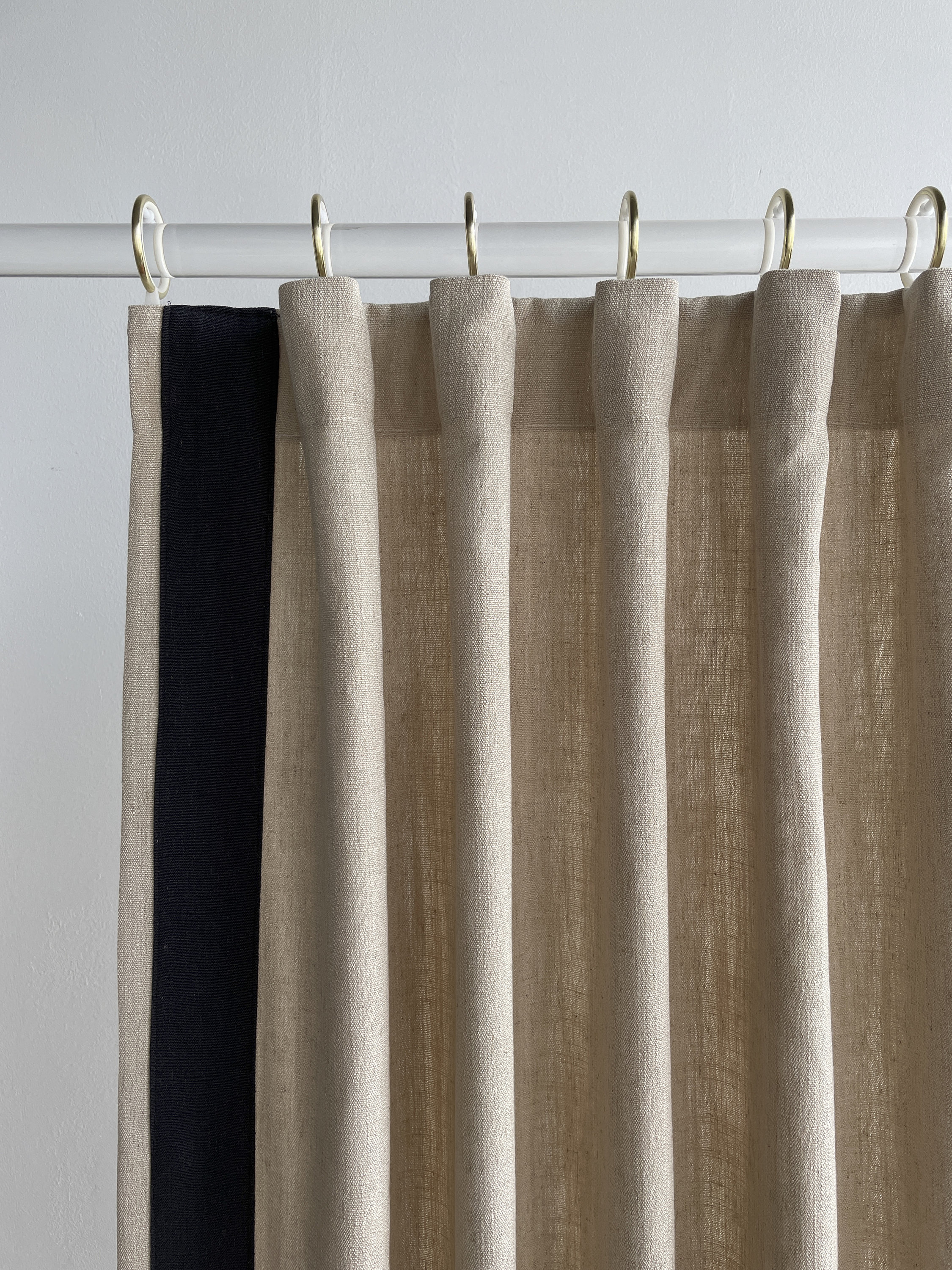 Linen Curtain Panels,pleated Curtains With Decorative Black Ribbon ...