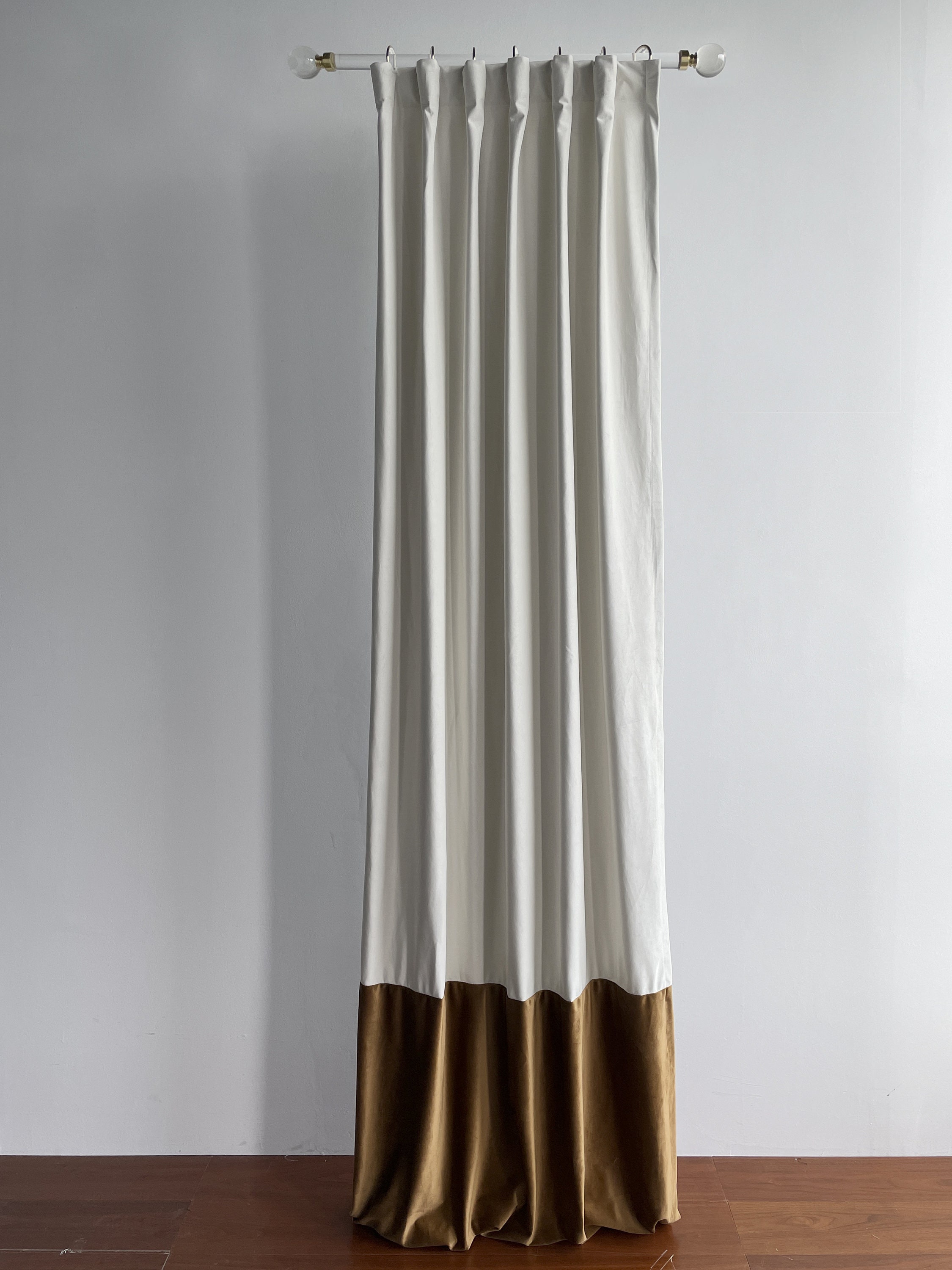 White Velvet Curtain Panels,pleated Curtains With Brown Contrast Border ...