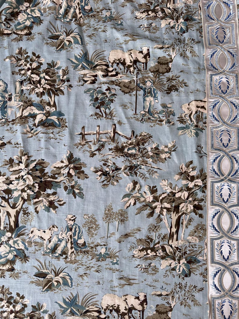 Blue Crushed Cotton Linen Curtains, Curtains With Blue Decorative Tape ...