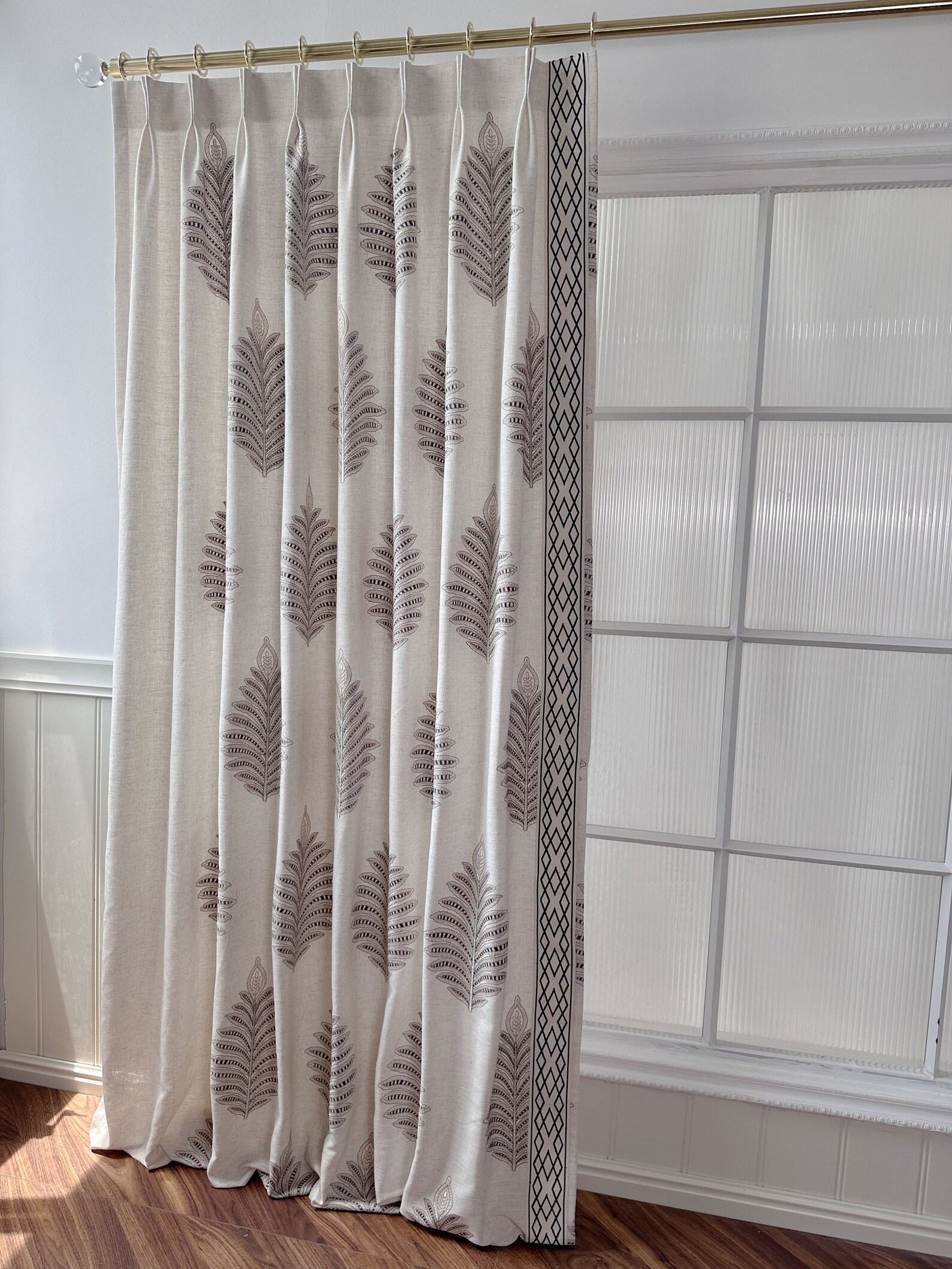 Fern Leaf Motif Embroidery Linen Curtain,rod Pocket Linen Curtain ...
