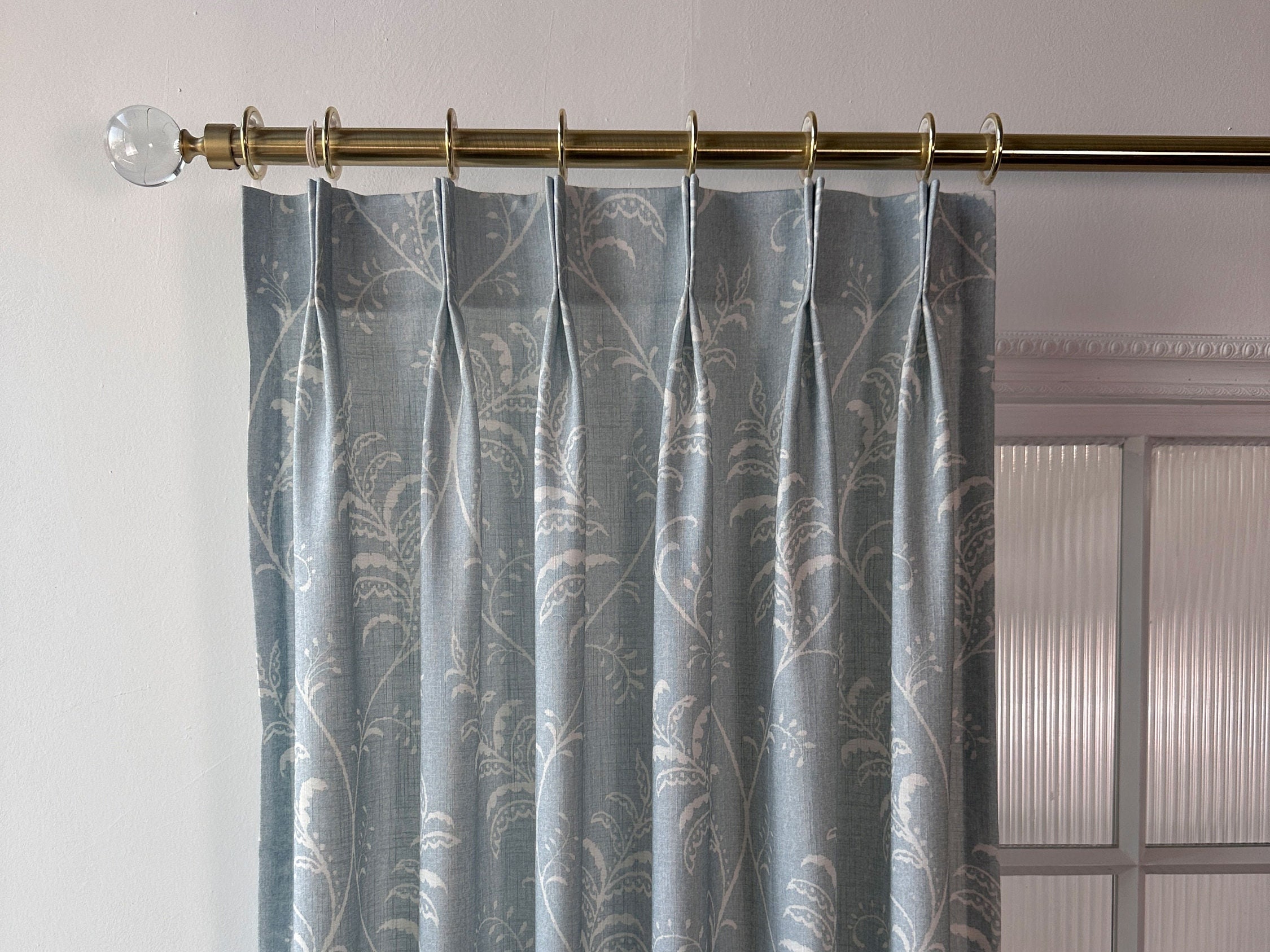 Light Blue Curtain Panels With an Intricate Leaf Design,window ...