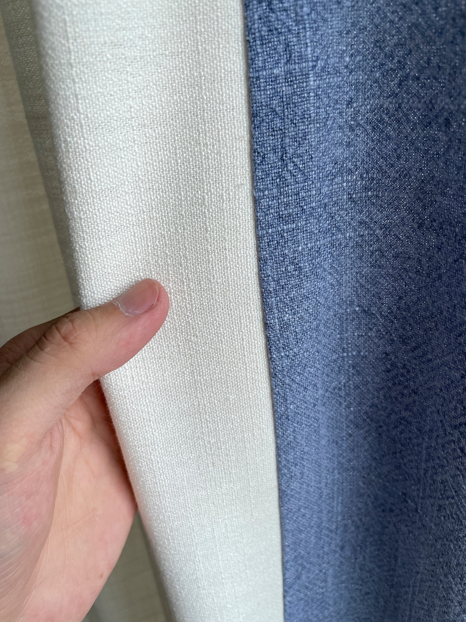White Cotton Linen Curtain Panels With Blue Border,pleated Linen ...