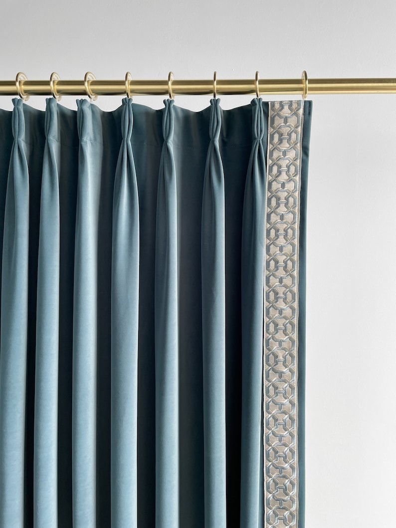 Blue Velvet Curtain Panels,pleated Curtains With Luxury Trim,beautiful ...