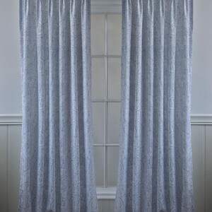 Blue Floral Pattern Cotton Linen Curtains, Window Trim Panel Blinds ...