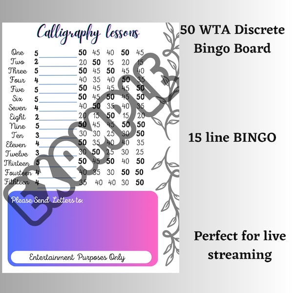 15 Lines Bingo Board - Etsy