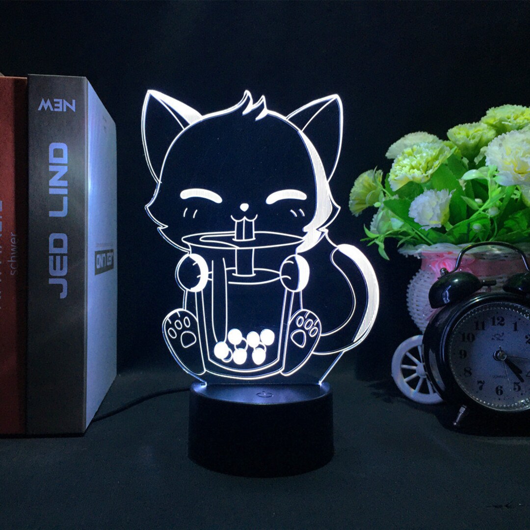 Boba Cat Lamp Night Light LED Touch Light Home Decoration - Etsy