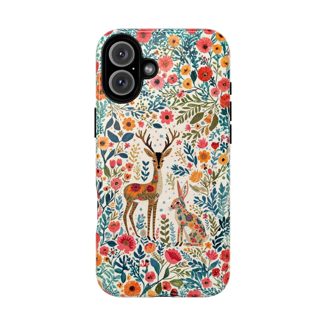 Folk Art Floral Wildlife iPhone Cases | Colorful Deer and Rabbit Tough ...