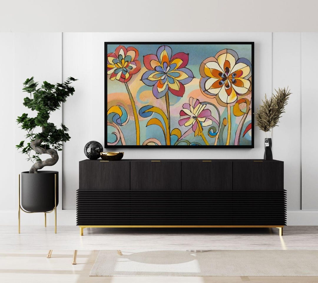 Modern Boho Floral Poster Print, Floral Wall Art, Colorful Botanical ...
