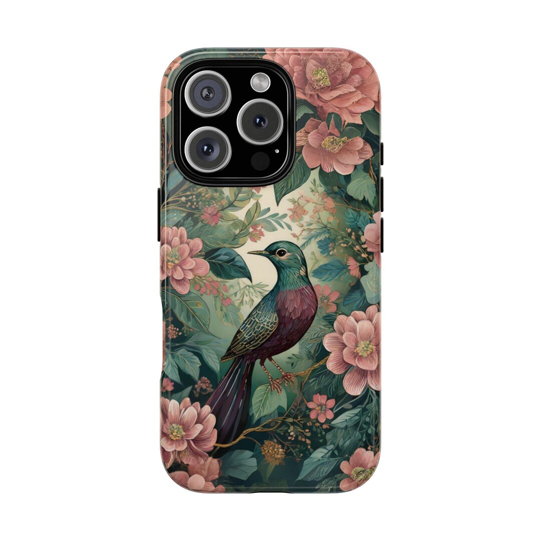 William Morris Inspired Botanical Bird Phone Case, Floral Design, Tough ...