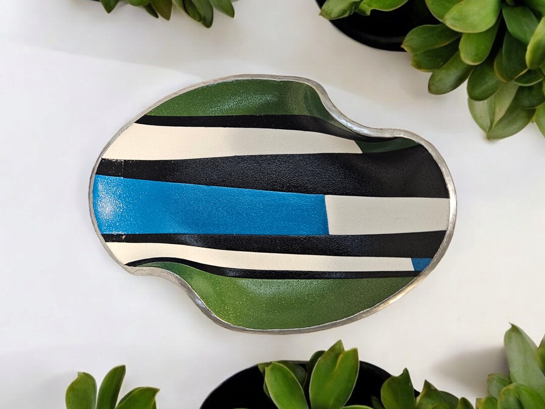 Contemporary Striped Key Catch-all, Trinket Tray, Ring Dish in Blue ...