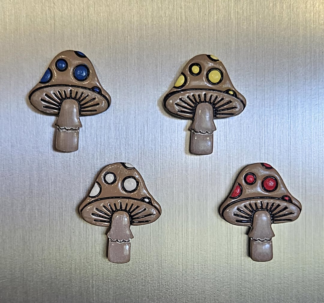 Colorful Dots Mushroom Magnets. Handmade of Polymer Clay and Strong ...