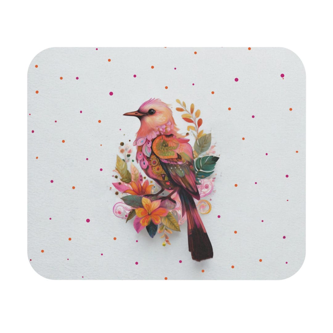 Colorful Pink Floral Bird Design Mouse Pad, Cute Desk Accessory for ...