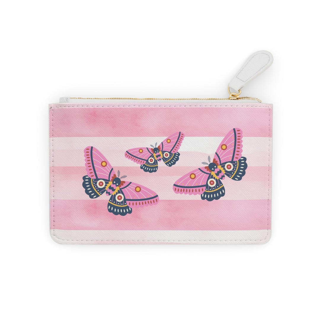Pink Moths Mini Clutch Bag, Butterfly Pink and White Cosmetic Pouch ...