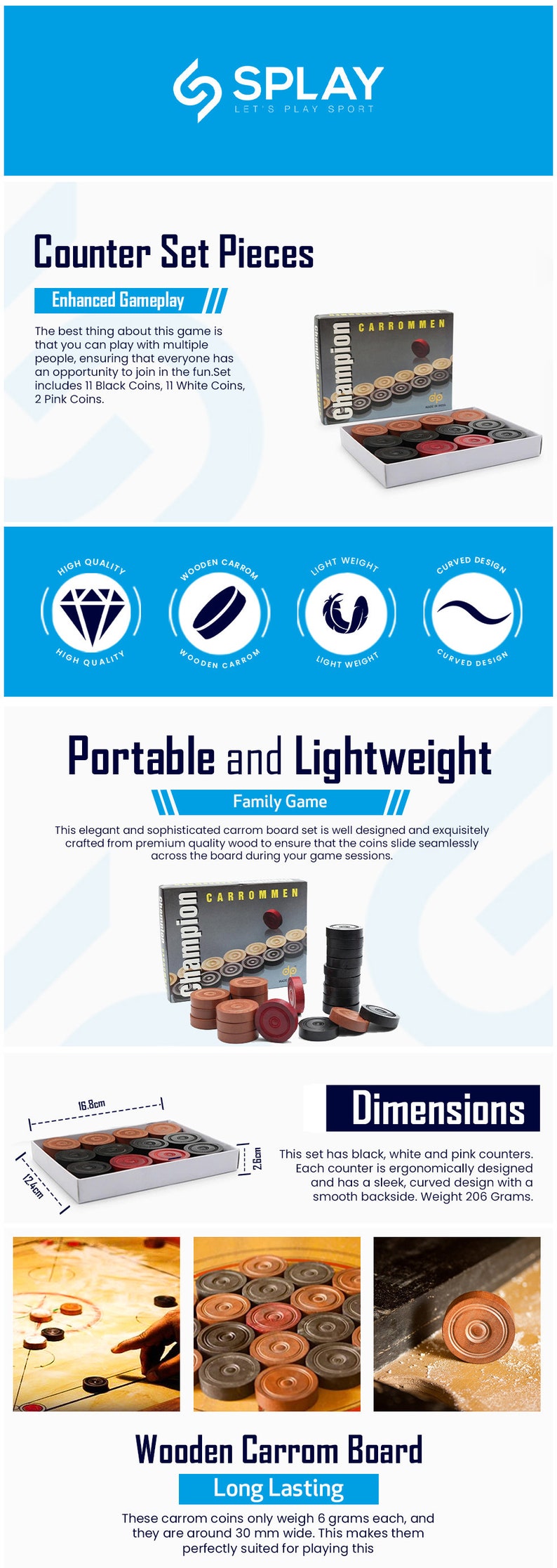 Splay Wooden Carrom Board Counter Set Professional Wooden - Etsy