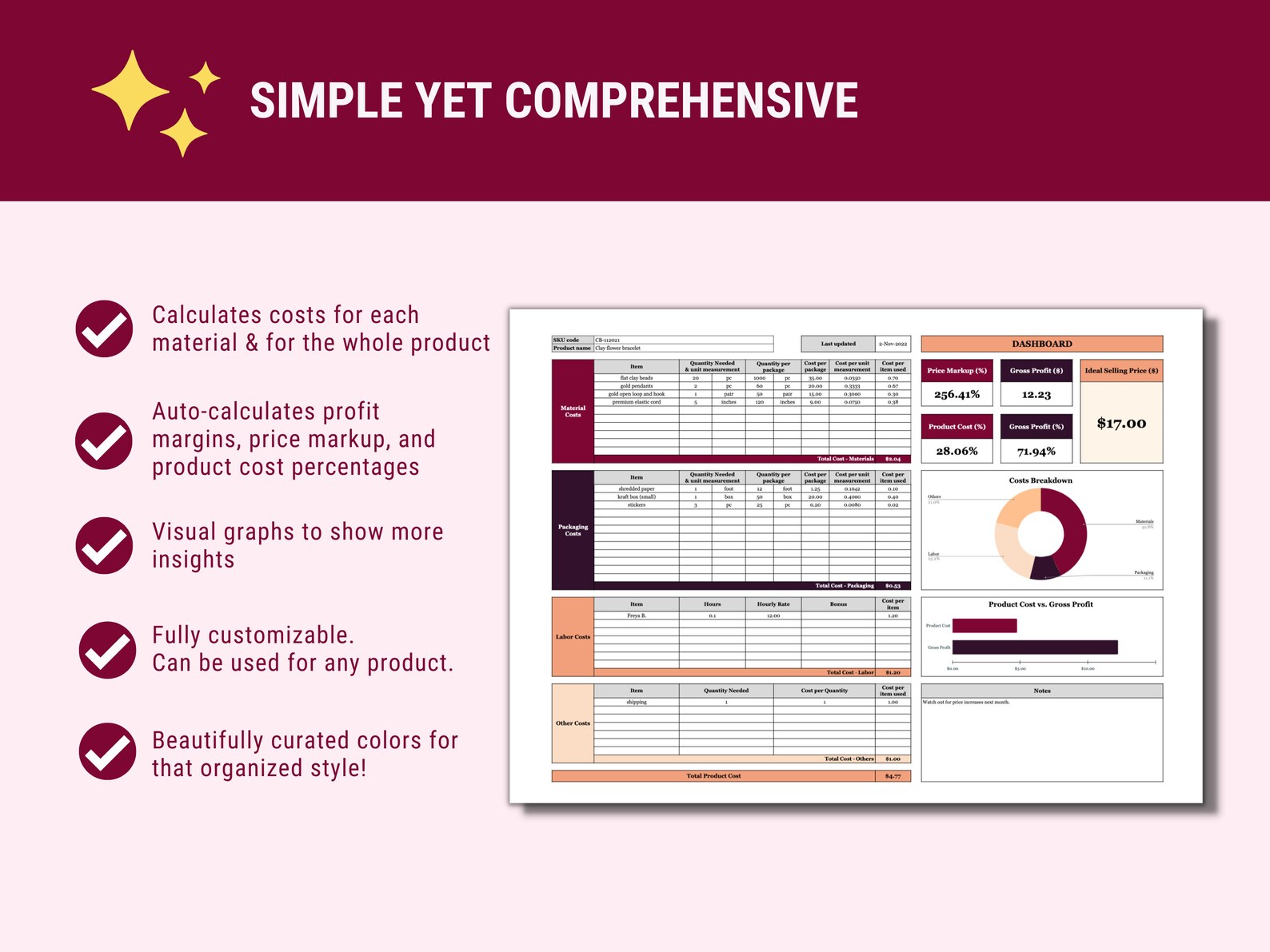 Product Cost Calculator, Spreadsheet Template for MS Excel, Product ...