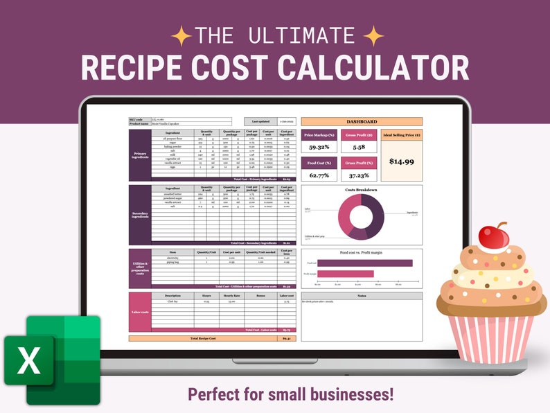 Recipe Cost Calculator, Spreadsheet Template for MS Excel, Recipe ...