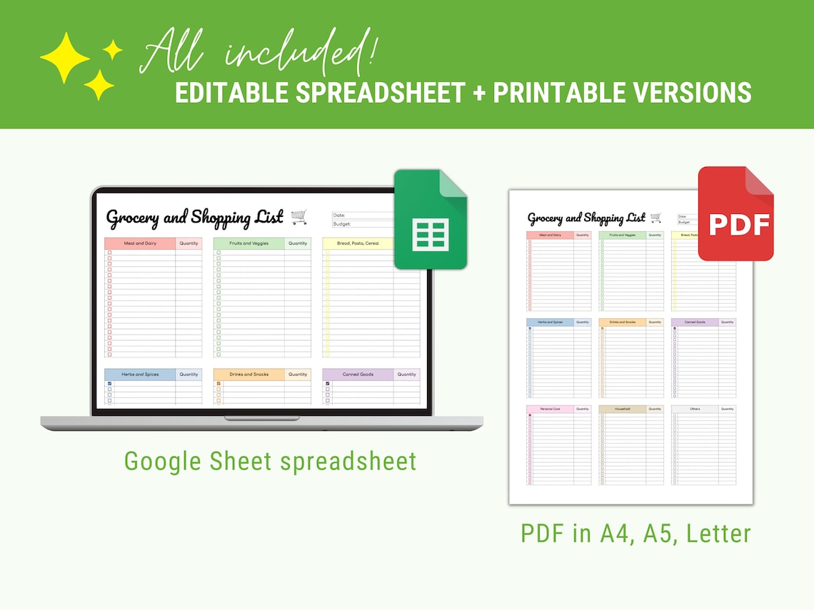 Grocery List Printable, Grocery List Google Sheets, Grocery List ...