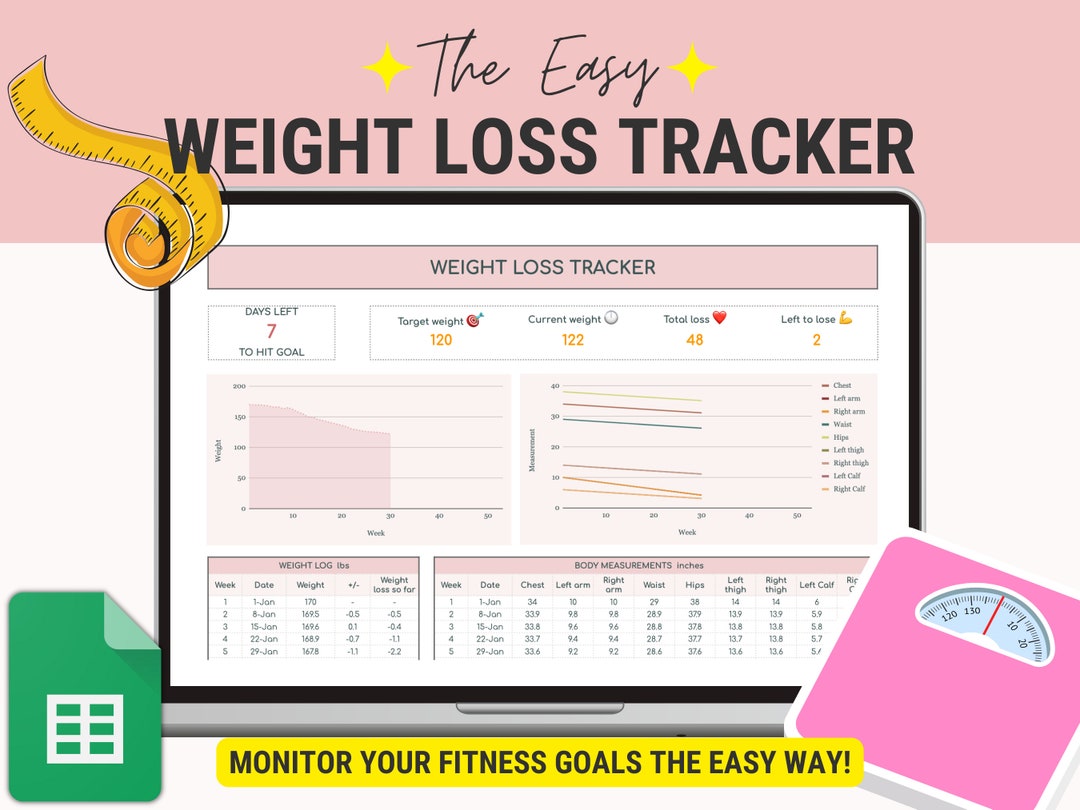 Weight Loss Tracker, Weights Loss Tracker for Google Sheets, Fitness ...