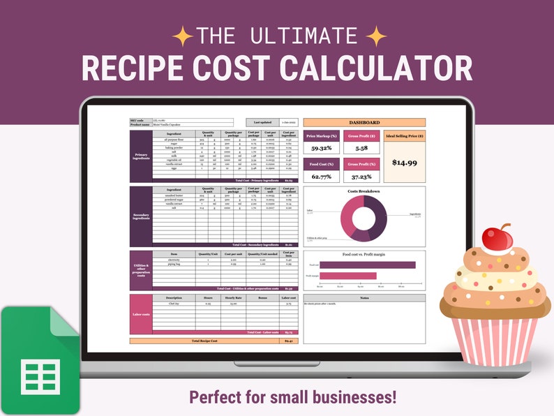 Recipe Cost Calculator, Spreadsheet Template for Google Sheets, Recipe ...