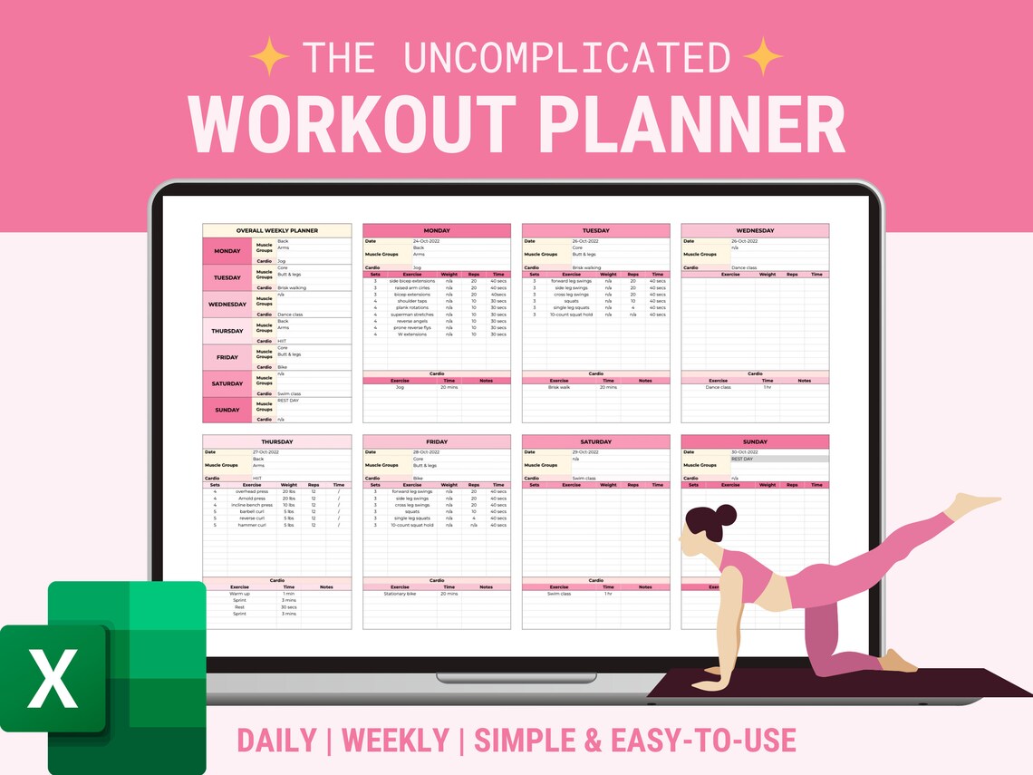 Workout Planner Spreadsheet Weekly Workout Planner for Excel - Etsy