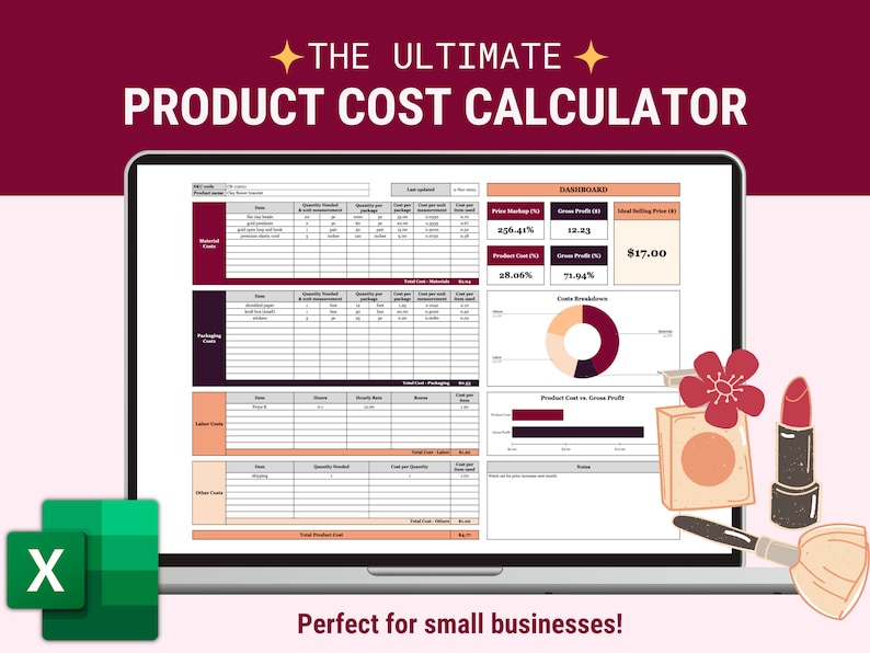 Product Cost Calculator, Spreadsheet Template for MS Excel, Product ...