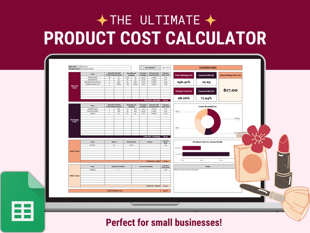 Product Cost Calculator, Spreadsheet Template for Google Sheets ...