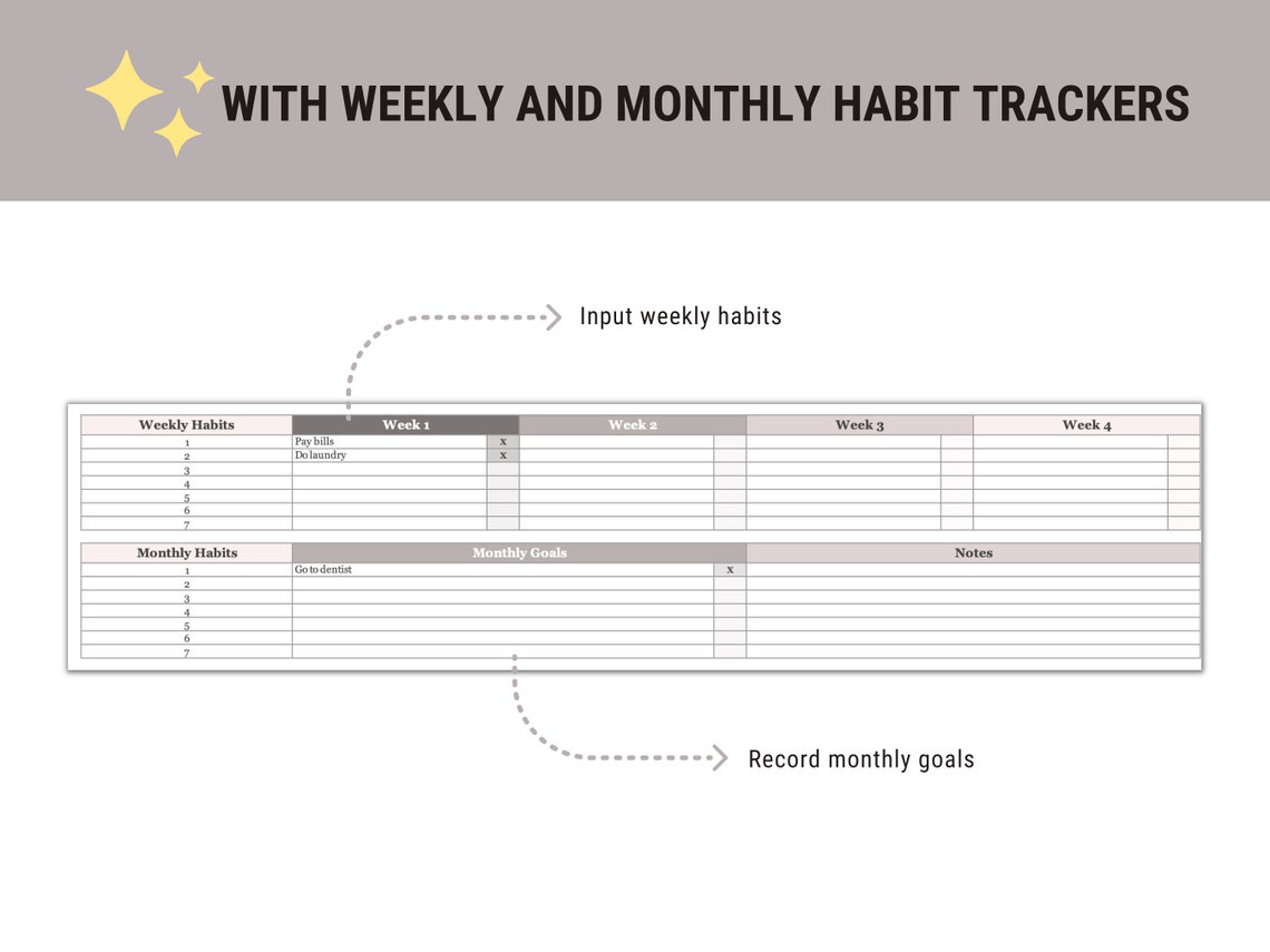 Habits Tracker for MS Excel, 2024 Habit Tracker Spreadsheet, Habit ...