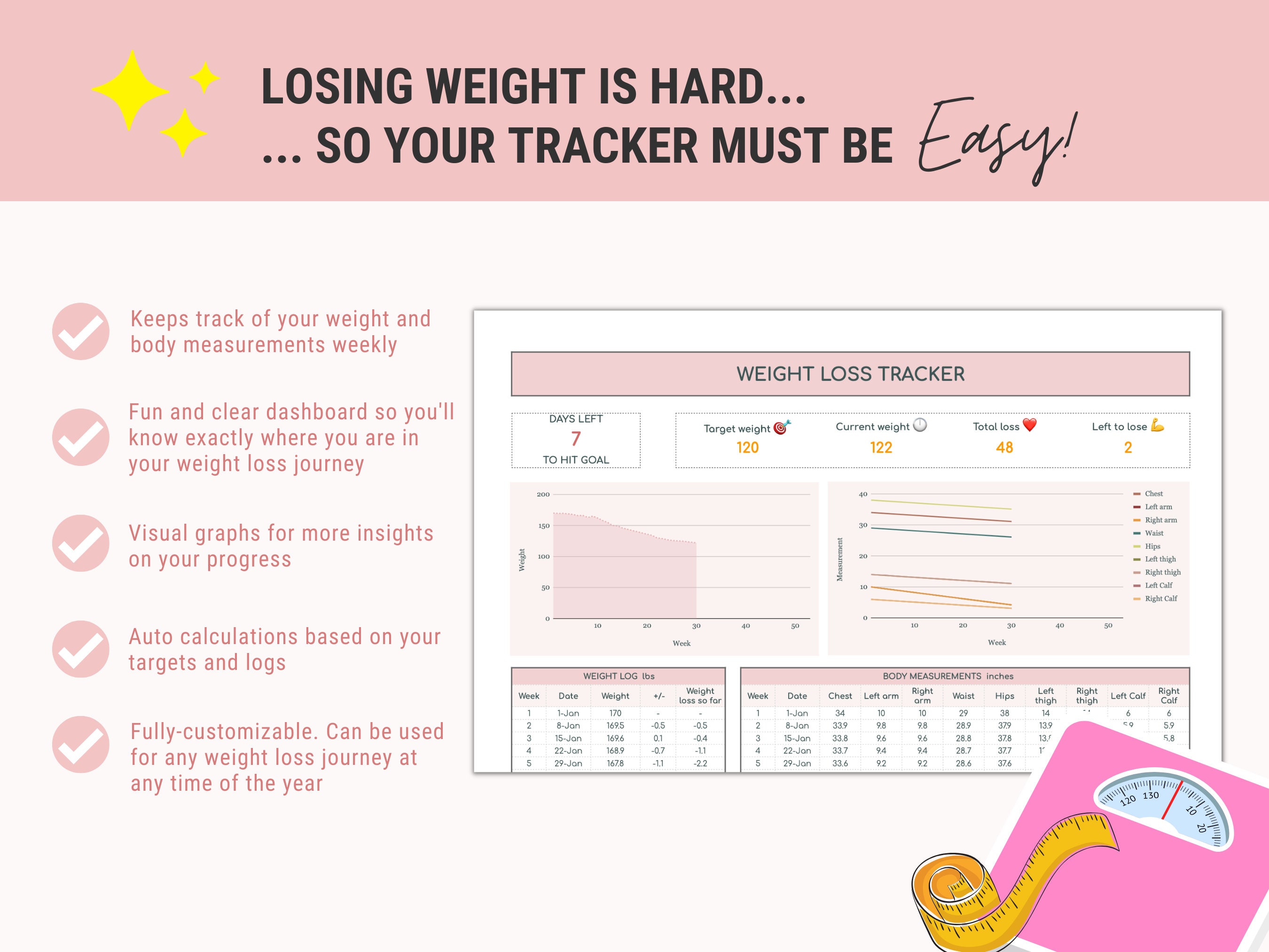 Weight Loss Tracker, Weights Loss Tracker for Google Sheets, Fitness ...