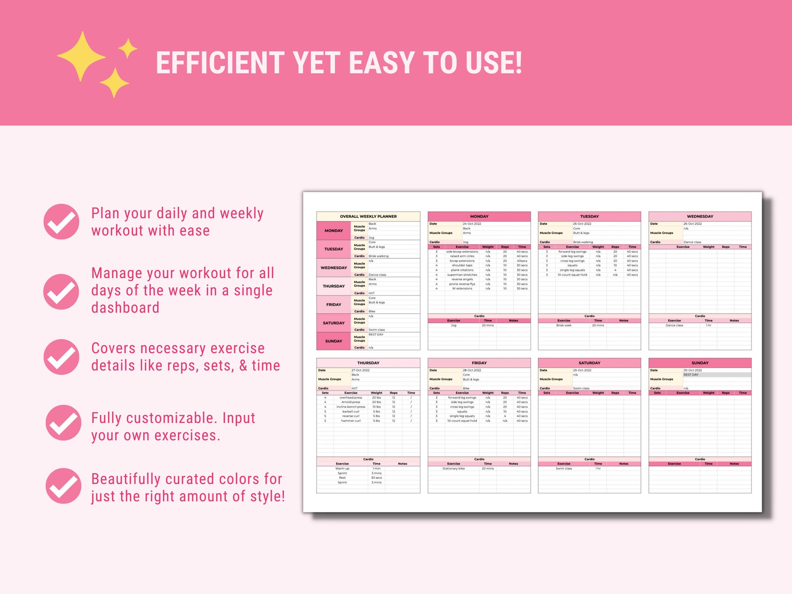 Workout Planner Spreadsheet, Weekly Workout Planner for Excel, Daily ...