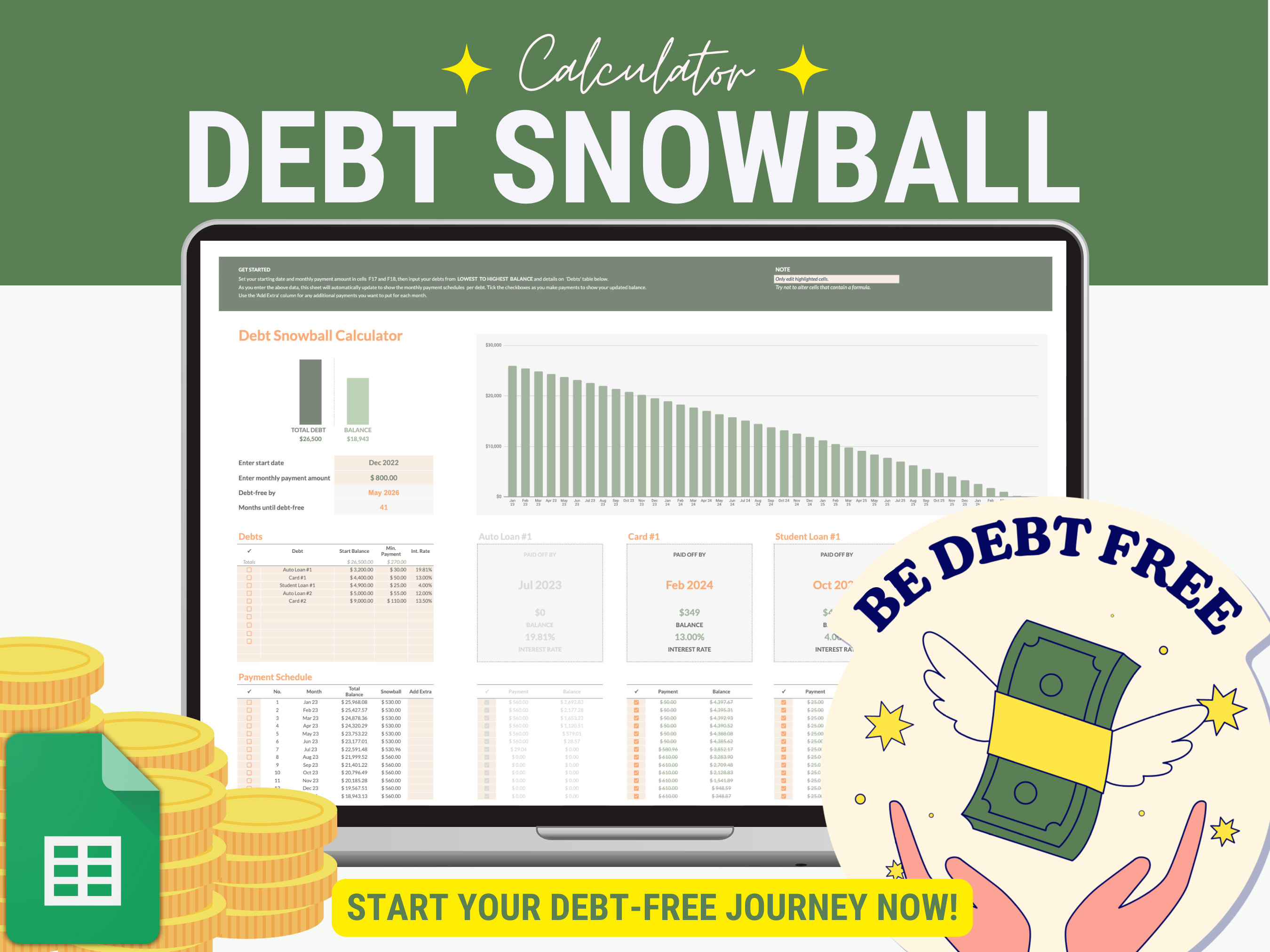 Debt Snowball Calculator, Debt Payoff Tracker, Snowball Debt Calculator ...