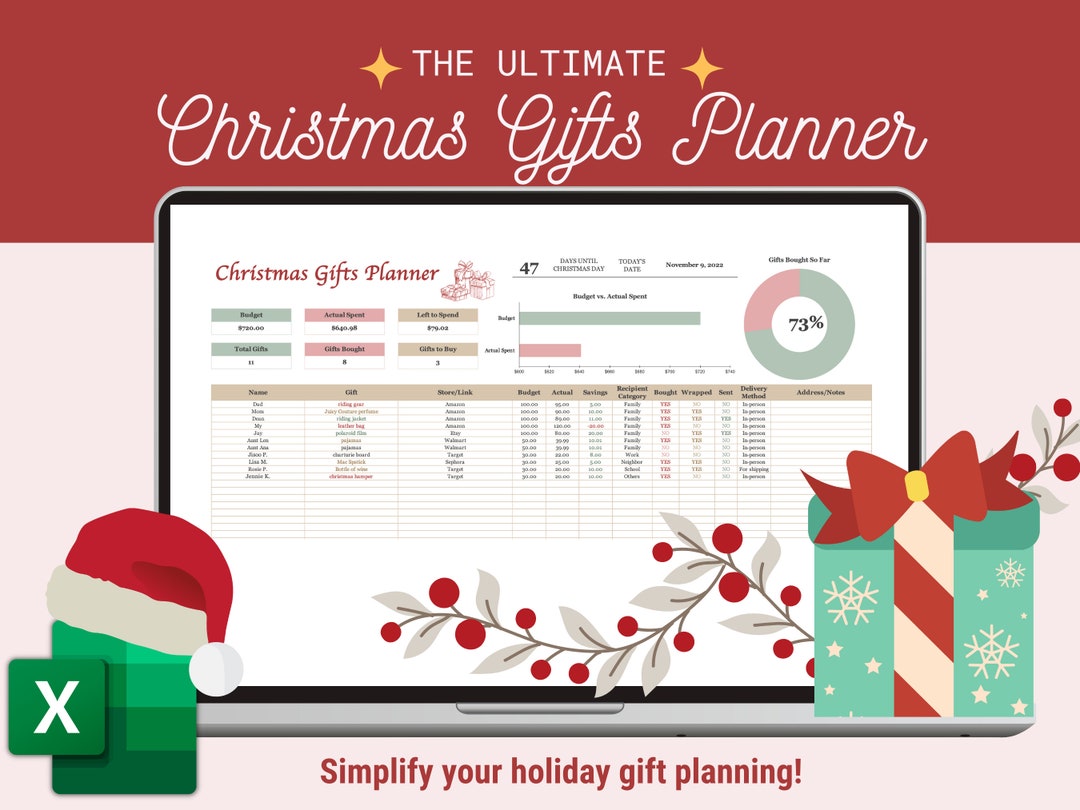 Holiday Digital Planner, Christmas Gifts Planner MS Excel, Holiday ...