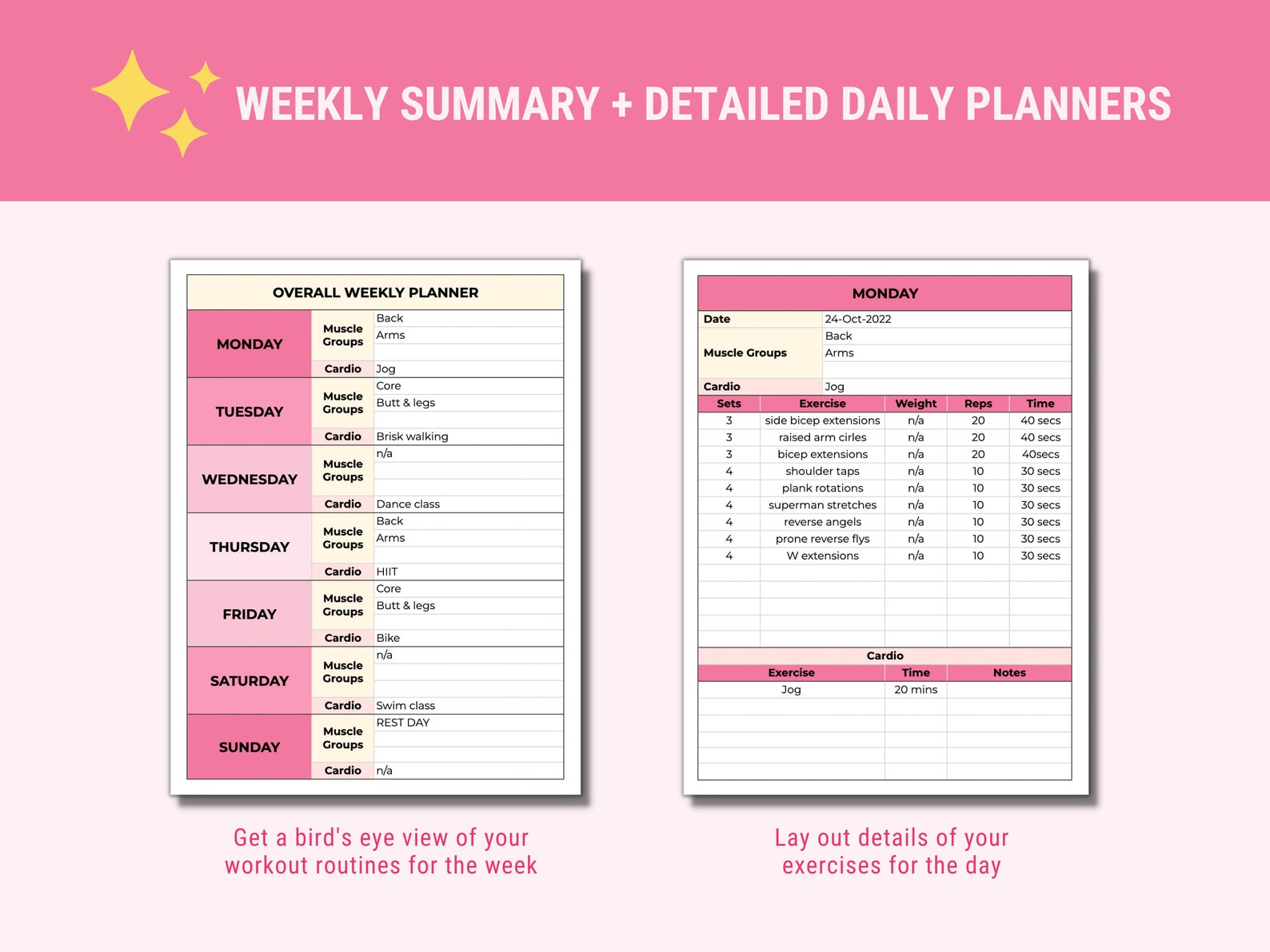 Workout Planner Spreadsheet, Weekly Workout Planner for Excel, Daily ...