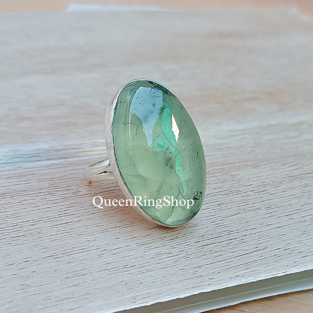Prehnite Gemstone Band Ring 925 Sterling Silver Band Ring Handmade Ring ...