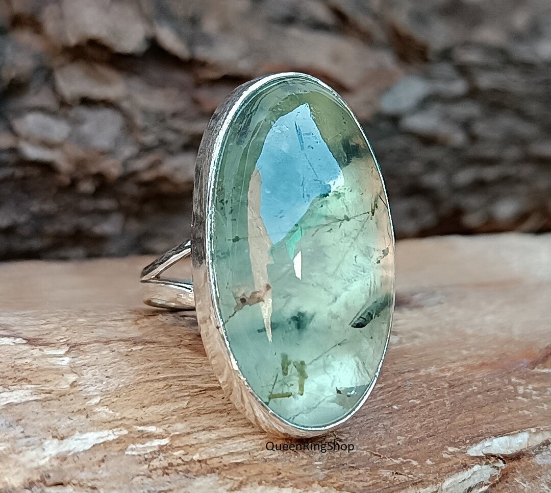Prehnite Gemstone Band Ring 925 Sterling Silver Band Ring Handmade Ring ...