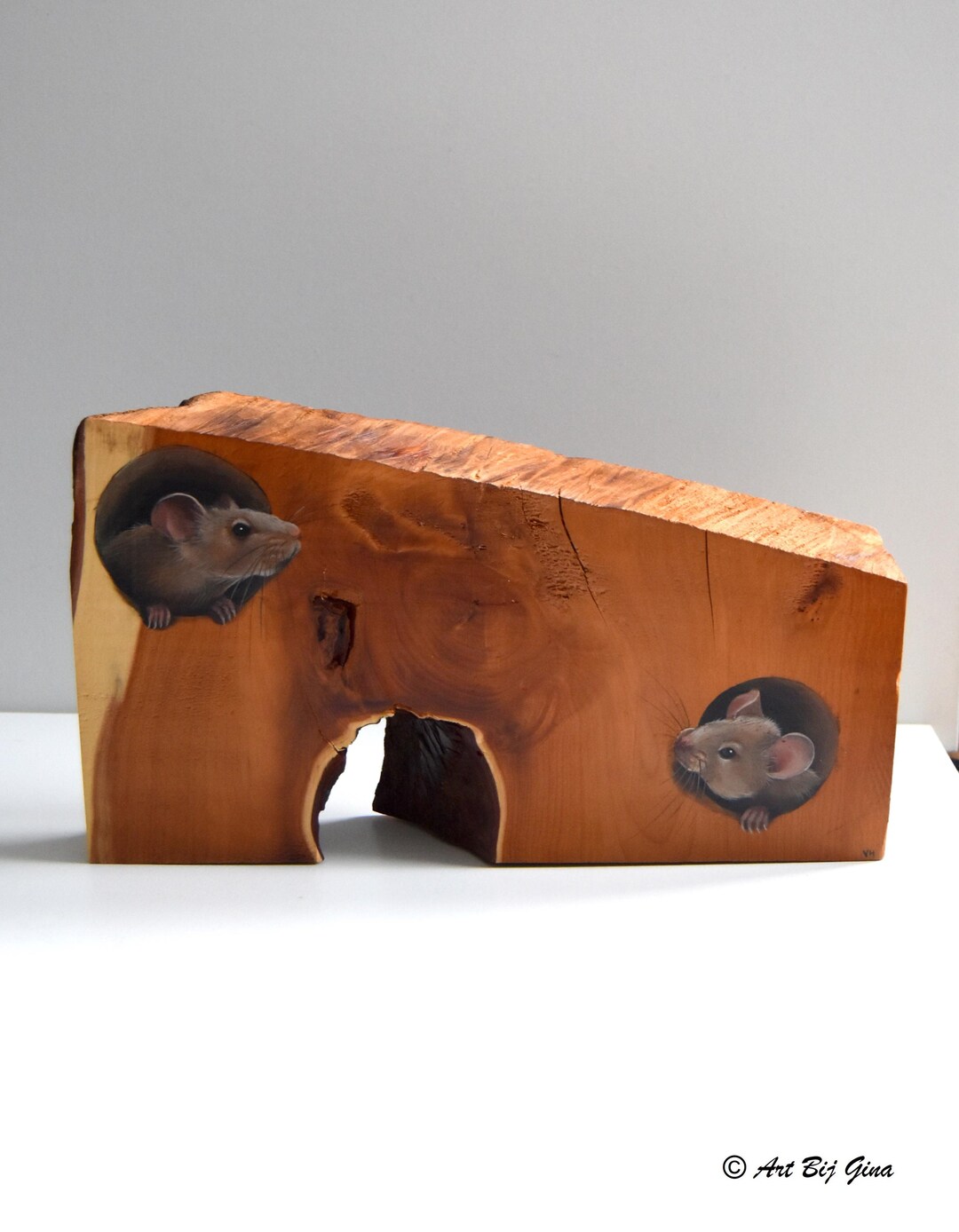 The Mouse House, Unique Piece of Wood With Cute Mice - Etsy