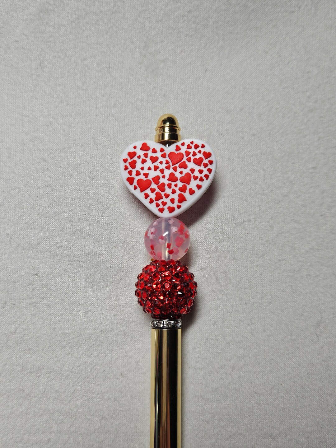 Beaded Red Heart Valentine Gold Metal Pen - Etsy