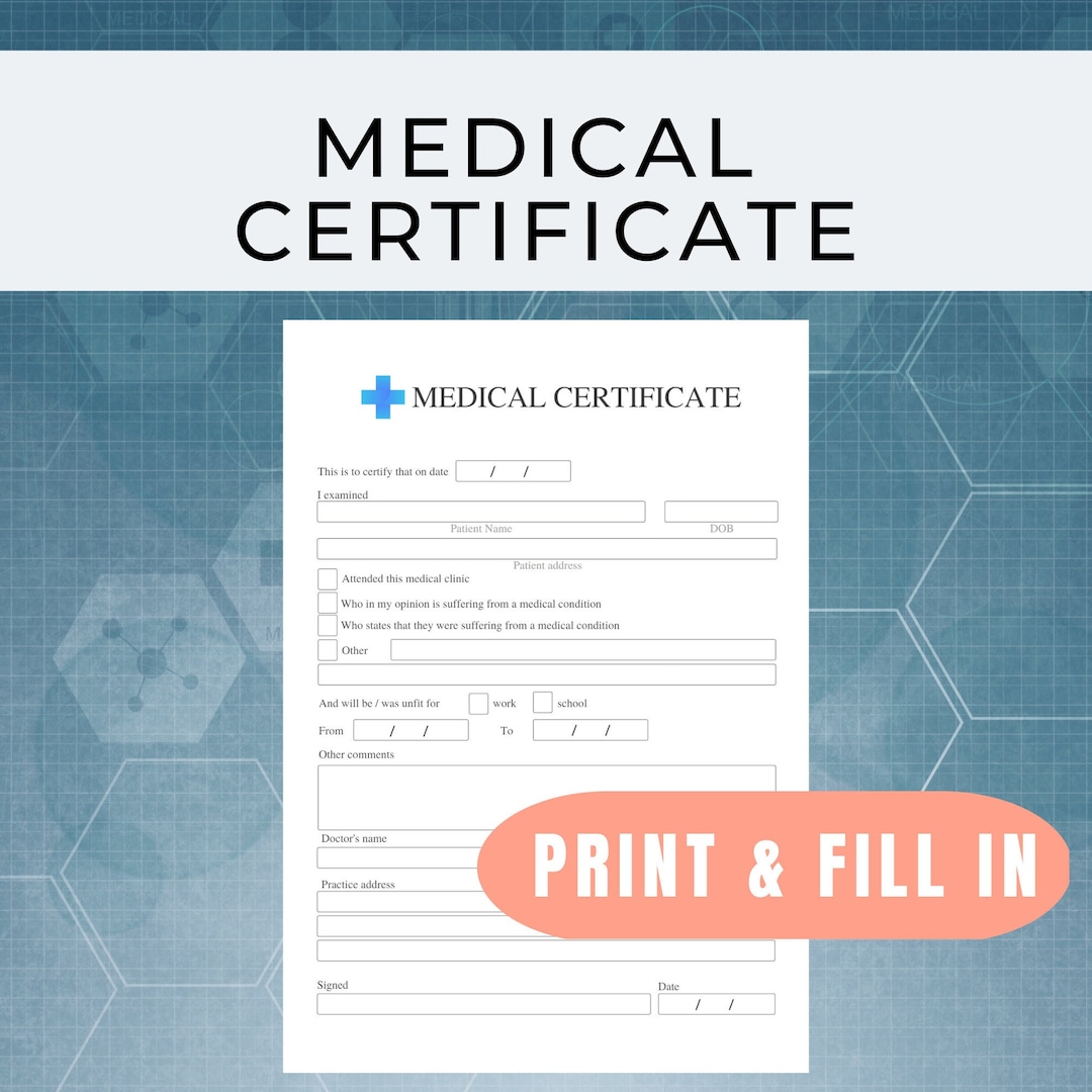 Doctor's Note, Medical Certificate, PDF, Medical Form, Printable ...
