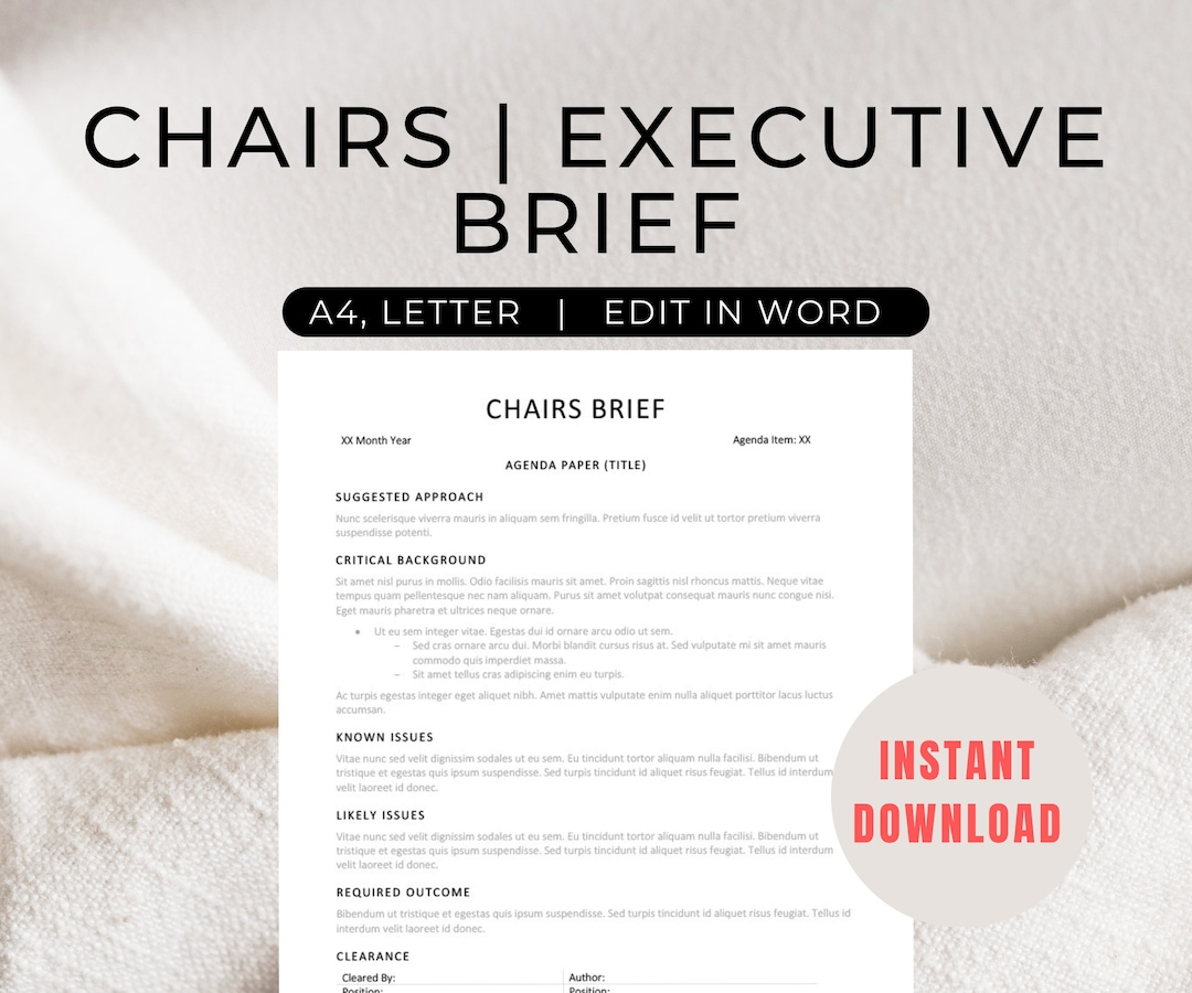 Brief for Chairman, Chair, CEO, Word Template, Board Meeting, Business ...