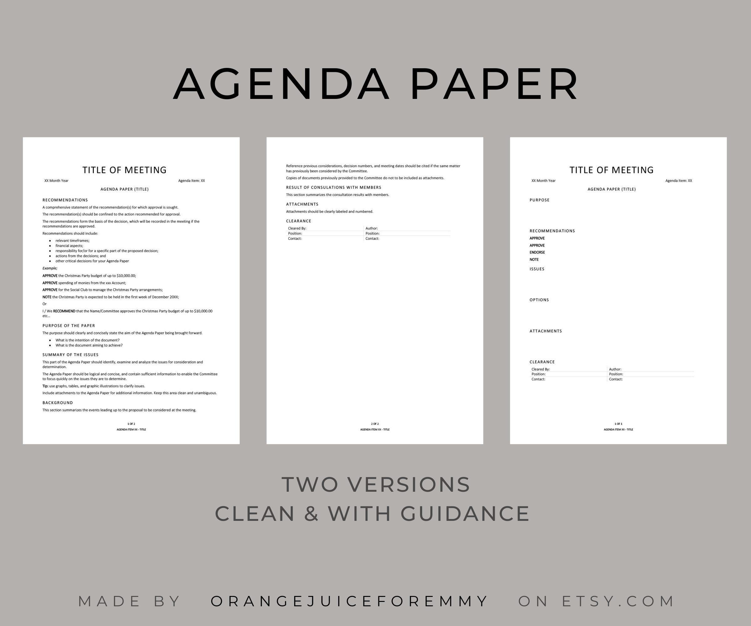 Meeting Paper, Agenda Paper, Word Template, Board Meeting, Business ...