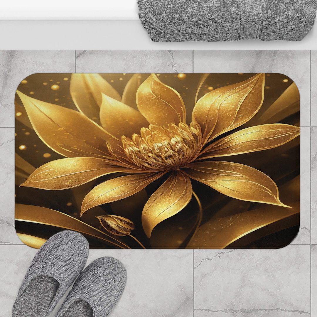 Golden Floral Bath Mat Fancy Luxury Gold Abstract Botanical Garden ...
